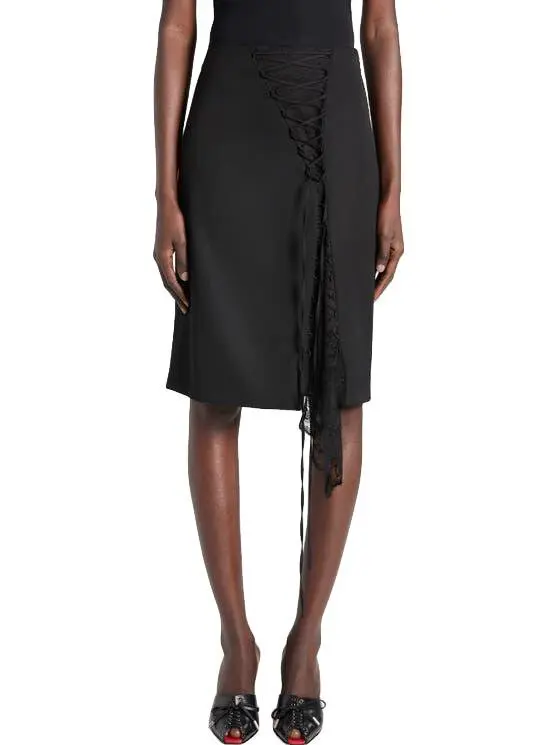 Alexander McQueen Lace Insert Wool Pencil Skirt - Black