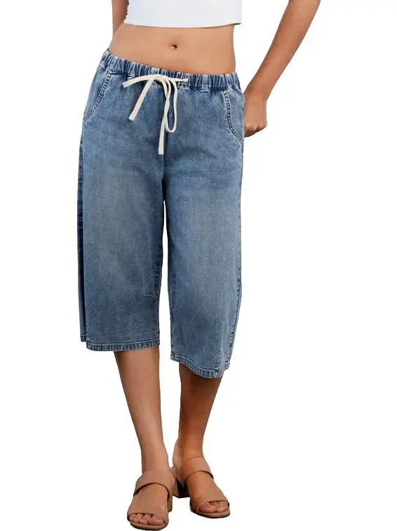 HINT OF BLU Relaxed Drawstring Denim Jorts - Rustic Blue