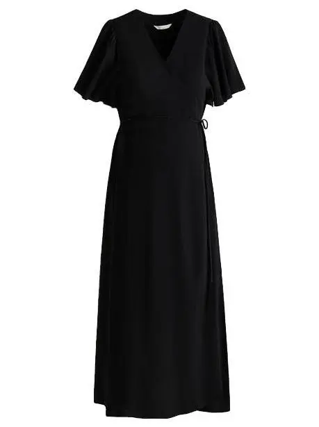 H&m Midi Nursing Dress With Puff Sleeves And V-neckline - Black