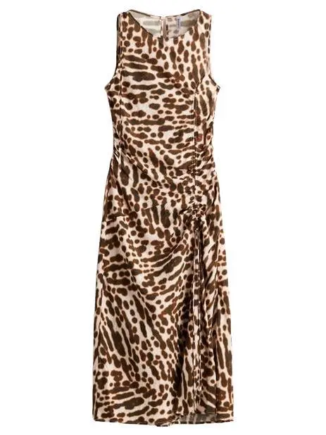 H&m Drawstring Detail Satin Dress - Dark Brown/patterned