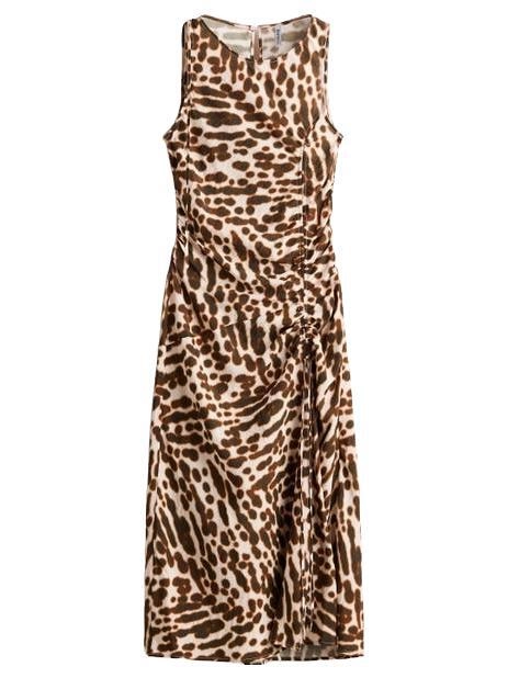 H&M Drawstring Detail Satin Dress - Dark Brown/patterned
