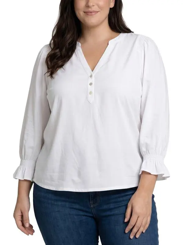 LIVERPOOL Mixed Media V-neck Top - White