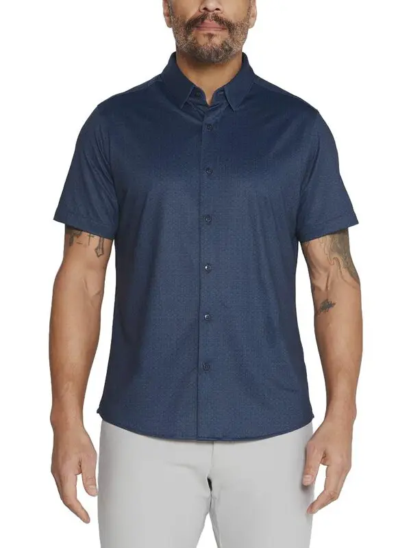 7 Diamonds Puente Performance Geometric Short Sleeve Shirt - Navy