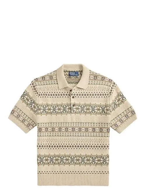Polo Ralph Lauren Fair-isle Cotton And Linen-blend Polo - Tan Combo