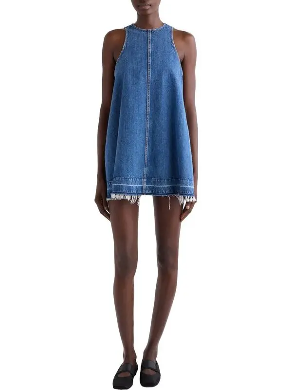 Givenchy Raw Hem Trapeze Denim Minidress - Medium Blue