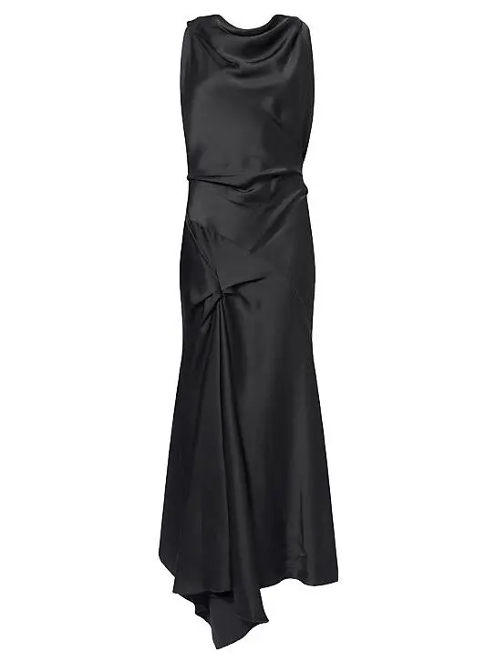 Victoria Beckham Draped Asymmetrical Midi Dress - Black