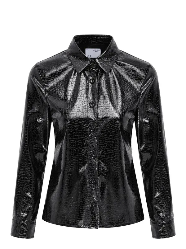 ATS THE LABEL Crocodile-embossed Faux Leather Shirt - Black