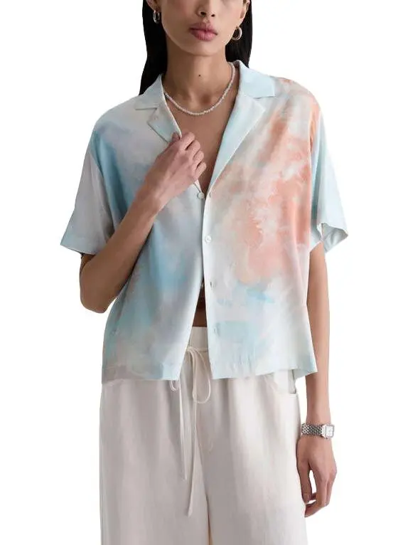 Ag Long Beach Stretch Silk Camp Shirt With Watercolor Print - Sunset Sips
