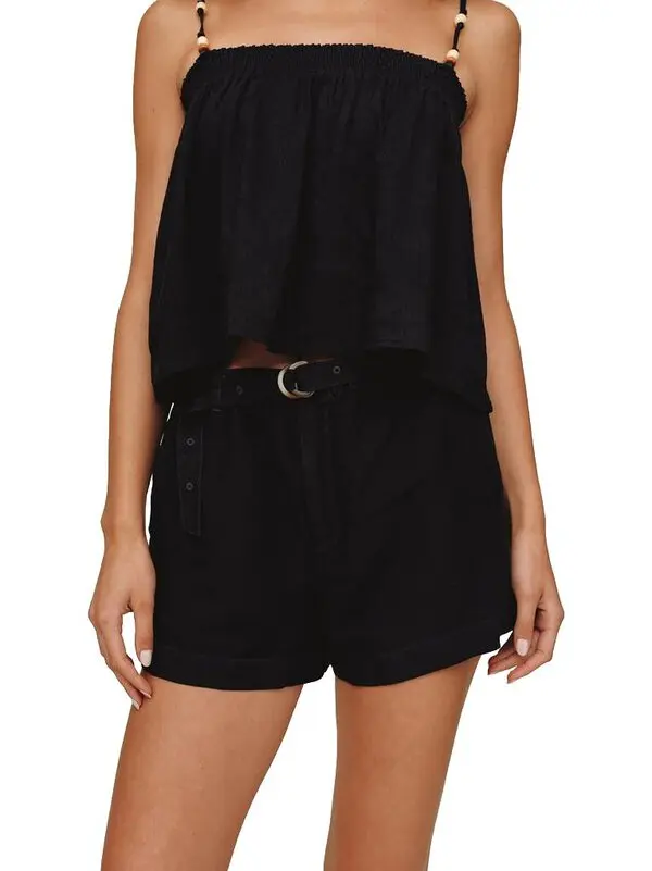 Bella Dahl Belted Eyelet Linen Blend Shorts - Black