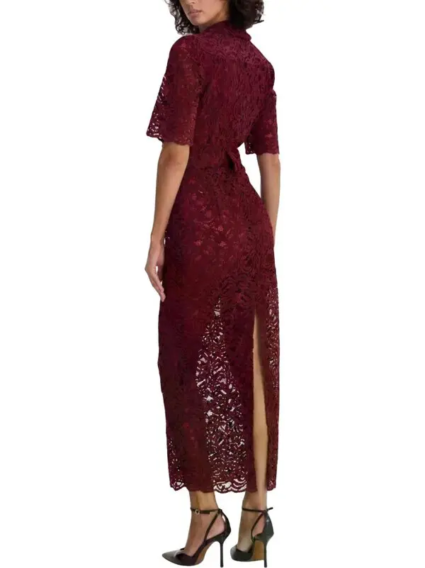 MOOS STUDIO Belted Lace Midi Dress - Red