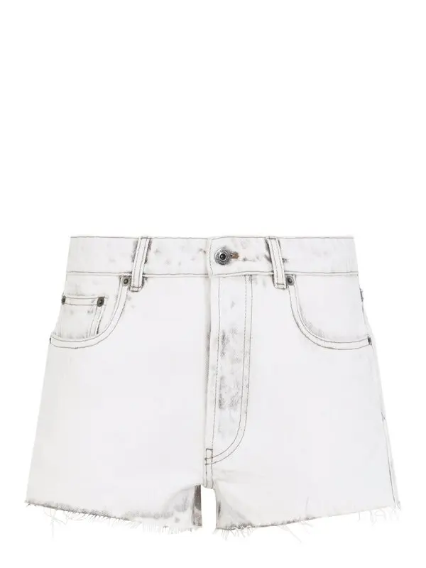 Miu Miu Bleached Cotton Denim Shorts With Raw Edge Hem - White