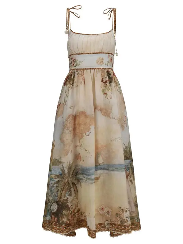 Zimmermann Mahon Linen Corset Midi Dress - Cream