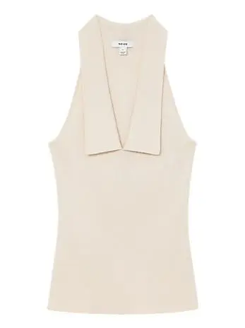 REISS Vera Ribbed Knitted Vest Top - Ivory
