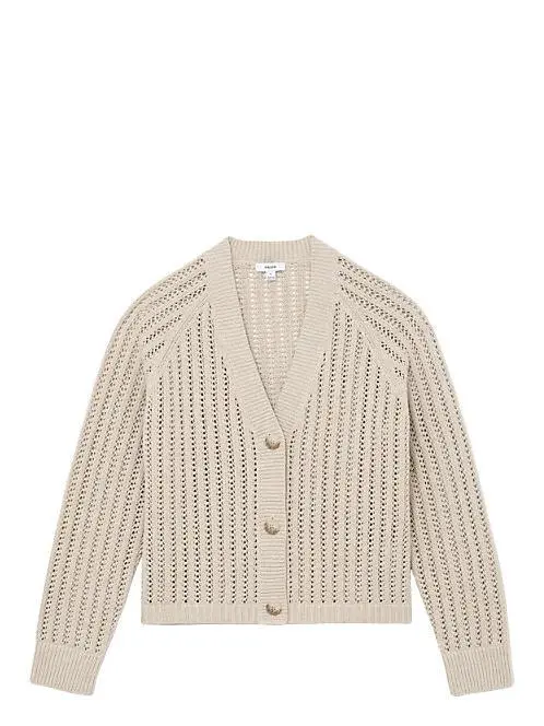 REISS Constance V-neck Knitted Cardigan - Neutral
