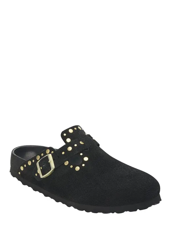 BIRKENSTOCK Boston Rivet Suede Leather Clogs - Black