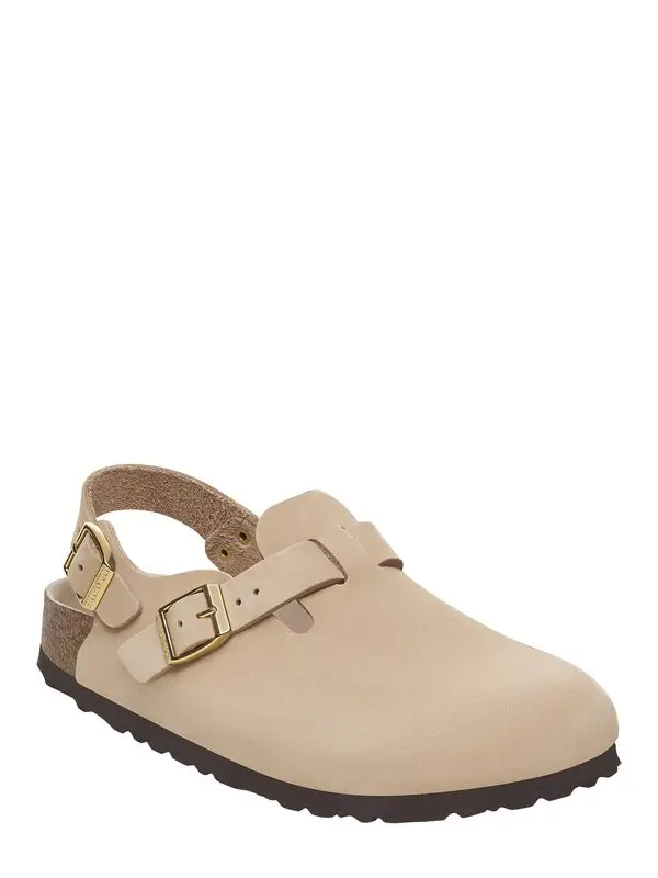 BIRKENSTOCK Tokio Nubuck Leather Clogs With Buckle Detailing - Sandcastle