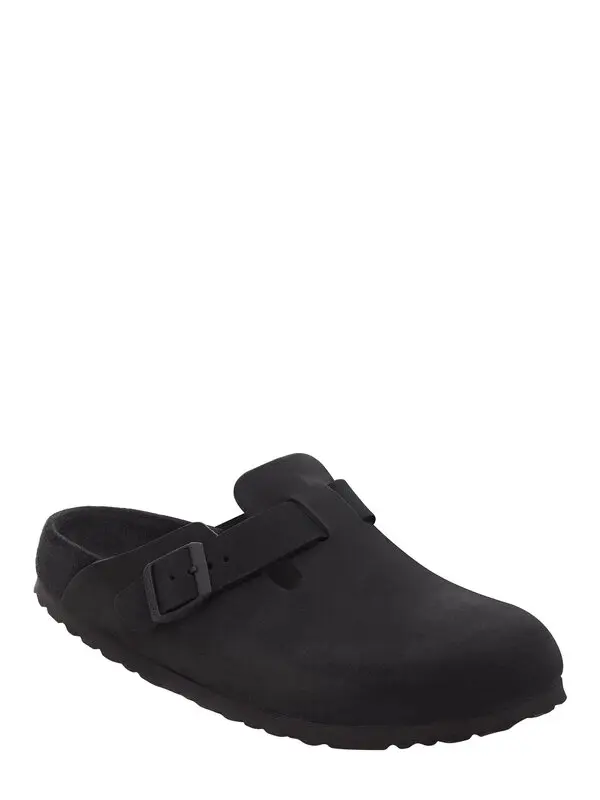 BIRKENSTOCK Boston Nubuck Leather Clogs - Black