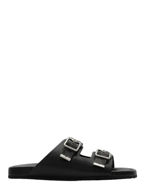 Burberry Urchin Leather Sandals With Check Detail - Black