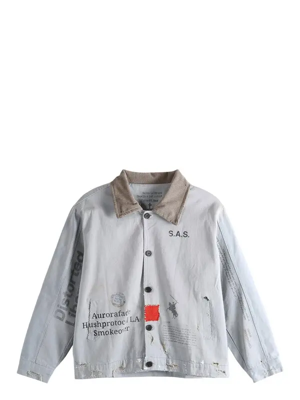 SAITOS Patchwork Distressed Jacket - Grey