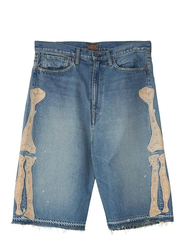 Kapital Pro" Denim Shorts With Bone Appliqu - Blue