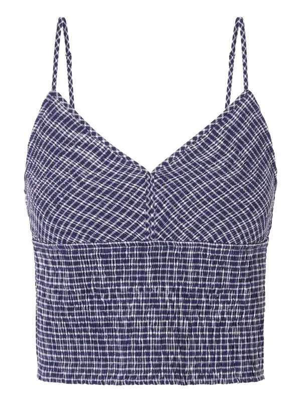 LA LIGNE Anora Smocked Checked Cotton-blend Camisole - Blue