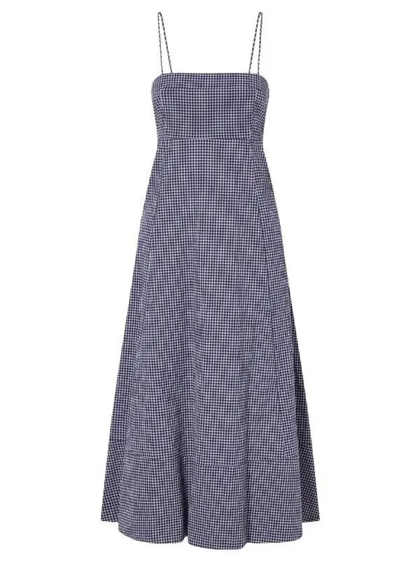 LA LIGNE Gingham Seersucker Midi Dress With Cut-out Detail - Multi