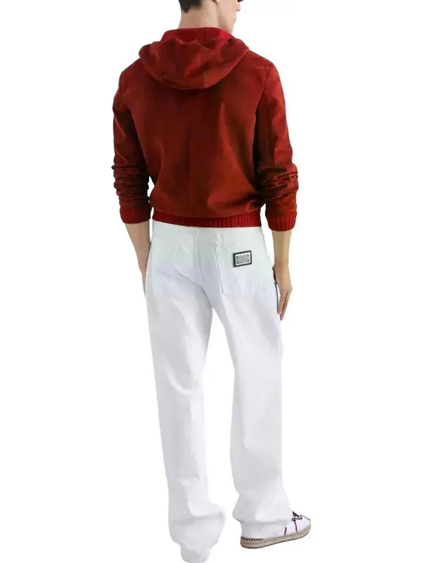 Dolce & Gabbana Suede Hooded Jacket With Knit Details - Red