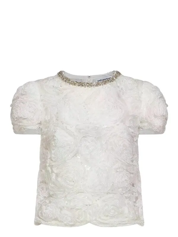 SELF-PORTRAIT Sequin-embellished Lace Top - White