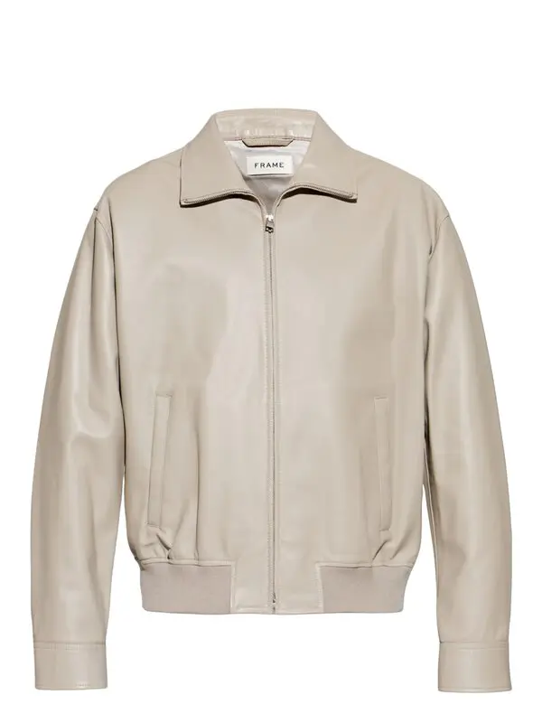FRAME Leather Jacket With Spread Collar And Zip Up - Beige