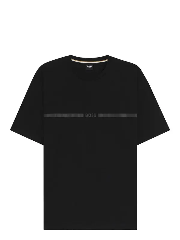 BOSS Logo Beach T-shirt In Cotton With Uv Protection - Black