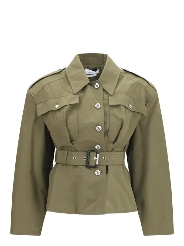 Alexander McQueen Cropped Belted High-neck Jacket - Green