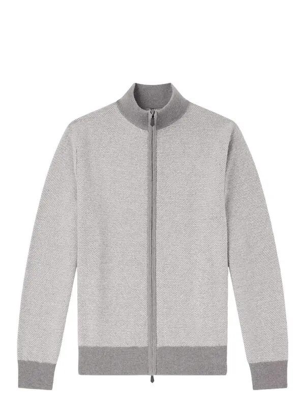N.peal Birdseye Textured Organic Cashmere Zip-up Cardigan - Gray