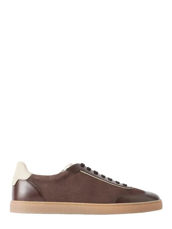 Brunello Cucinelli Coda Di Rondine Waxed-suede Sneakers With Leather Trim - Brown