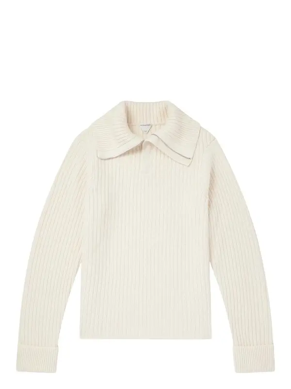 Bottega Veneta Ribbed-knit Cashmere And Wool-blend Half-zip Sweater - Neutrals