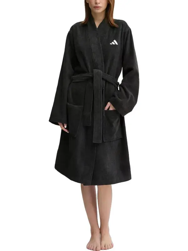 Adidas Logo Embroidered Belted Bathrobe - Black