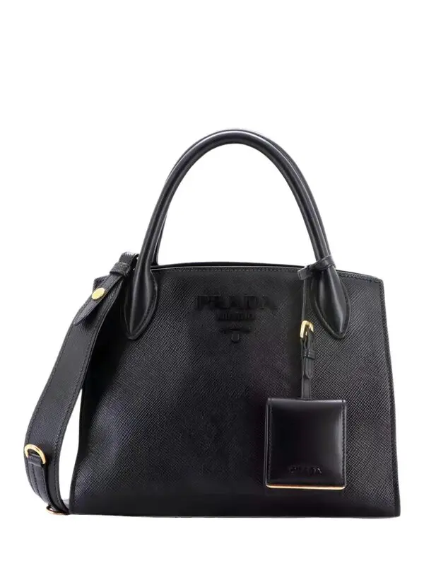 Prada Monochrome Saffiano And City Calf Small Tote Bag - Black