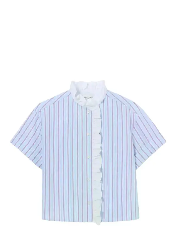 Claudie Pierlot Ruffle-trimmed Striped Shirt - Blue