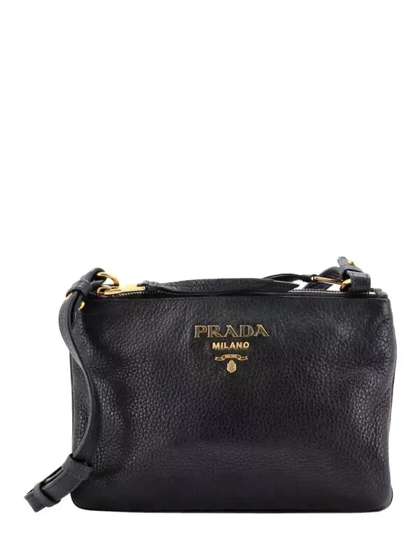 Prada Vitello Daino Double Zip Small Crossbody Bag - Black