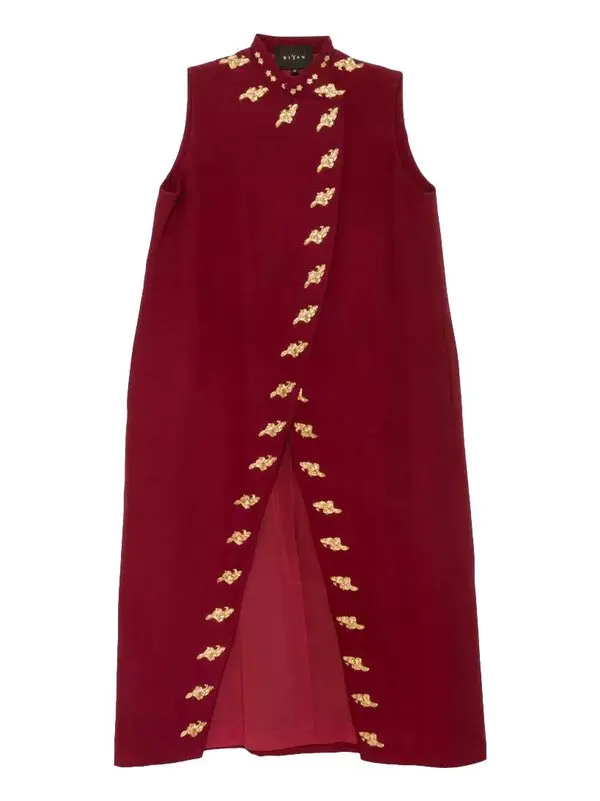 Biyan Embellished Gabardine Vest Coat - Red