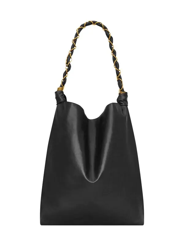 Saint Laurent Amalia Smooth Leather Bag With Woven Cassandre Jewelry Chain Strap - Black