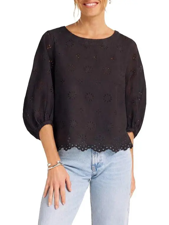 Matty M. Eyelet Puff Sleeve Top - Black