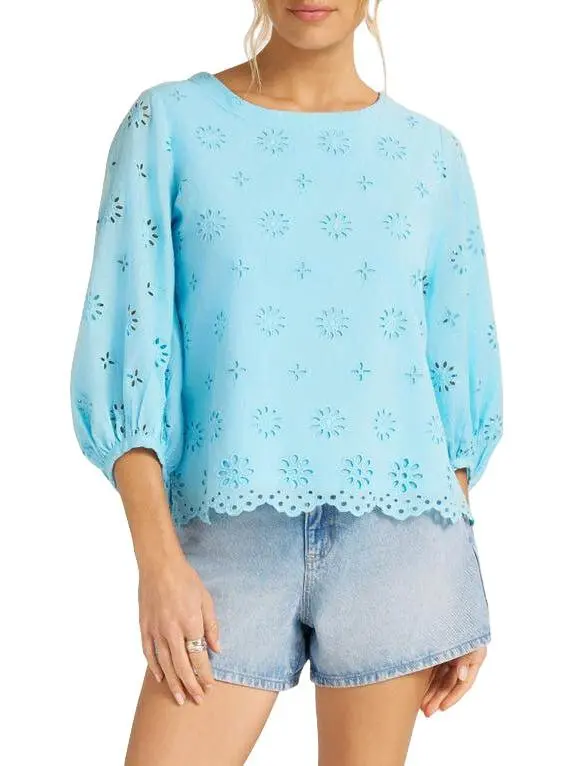Matty M. Eyelet Puff Sleeve Top - Sky