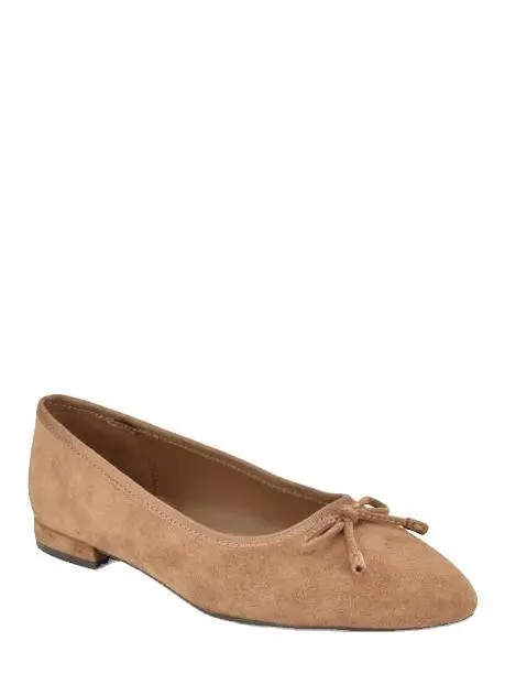 Calvin Klein Cyrie Suede Ballet Flats With Bow Detailing - Medium Natural