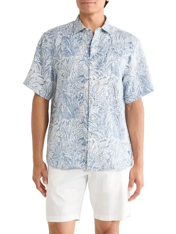 Tommy Bahama Antigo Vines Leaf Print Short Sleeve Linen Button-up Shirt - Kingfish