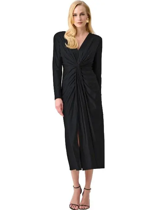 Joseph Ribkoff Satin Effect Knit Draped V-neck Sheath Dress - Black