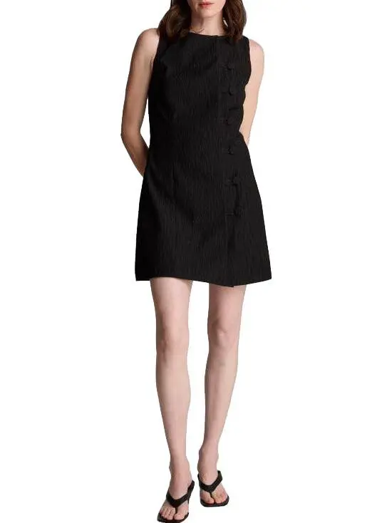 KENNETH COLE Textured Button Front Sleeveless Sheath Dress - Black