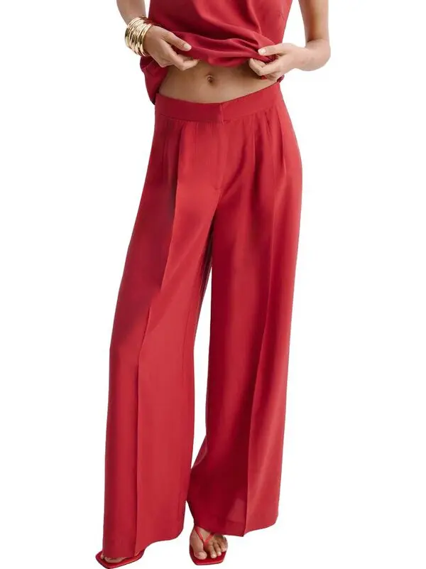 Mango Pleated Wide Leg Pants - Red