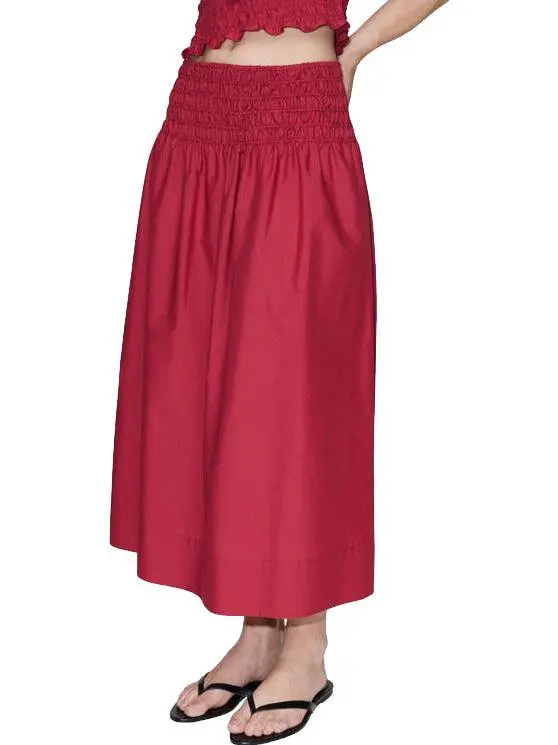Mango Shirred Waist Midi Skirt - Red