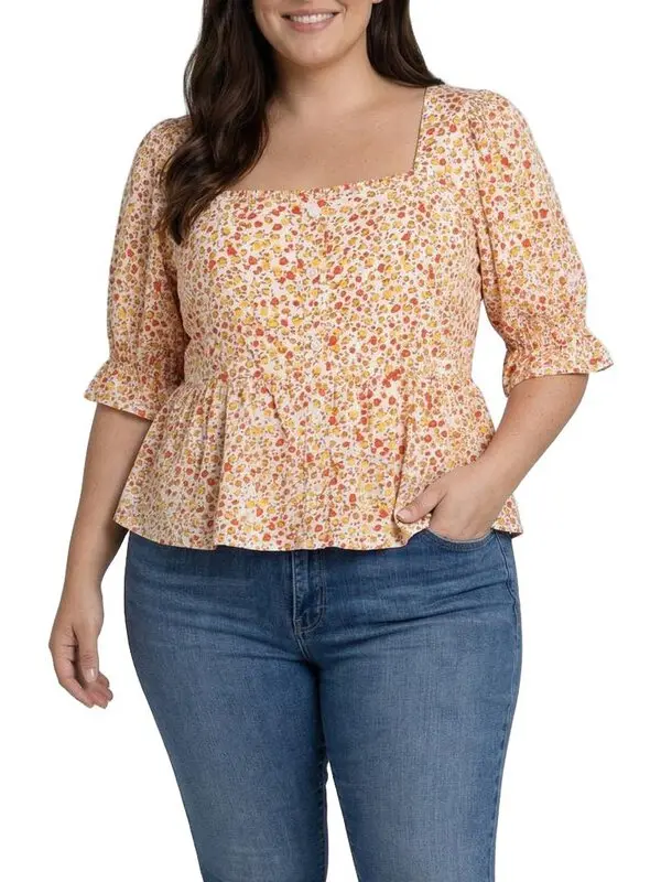 LIVERPOOL Floral Print Peplum Top - Pristine Multi