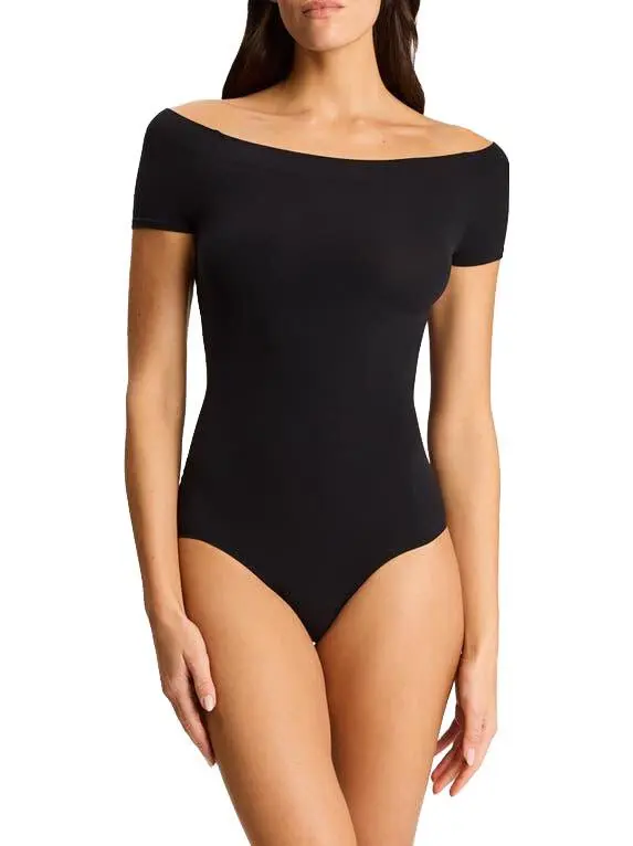 Commando Ballet Off-the-shoulder Cap Sleeve Bodysuit - Black